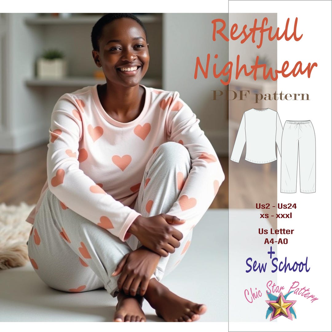 Pajama Set Sewing Pattern ,nightwear Pattern,pyjama Sleepwear Pattern ...