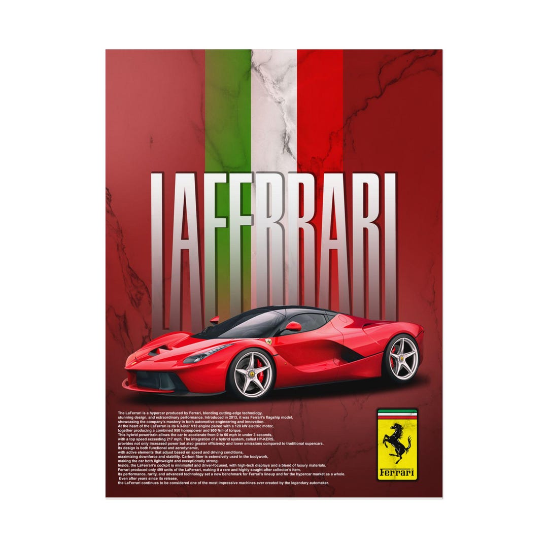 La Ferrari Design, Red Background, Wall Art Decor, Gift for Automotive ...