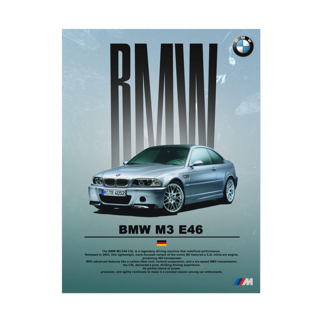 BMW M3 E46 Rolled Poster, Vintage Car Wall Art, Automotive Decor ...