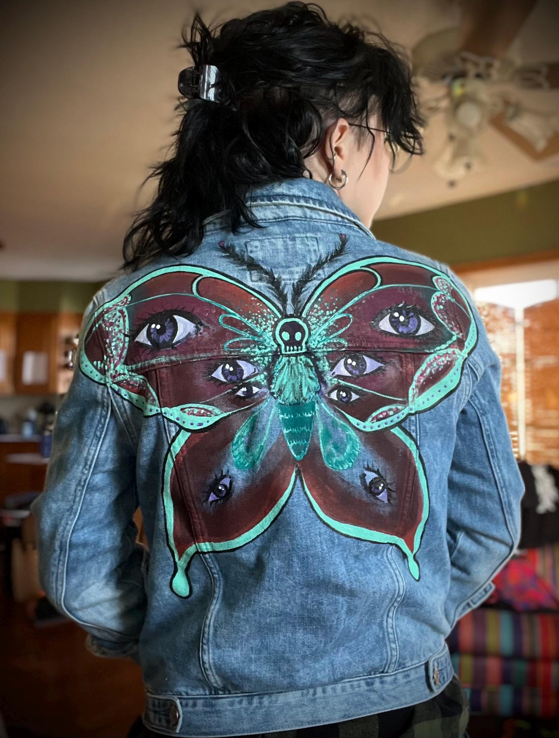 Hand Painted Butterfly Wing Denim Jacket - Size Small - Etsy