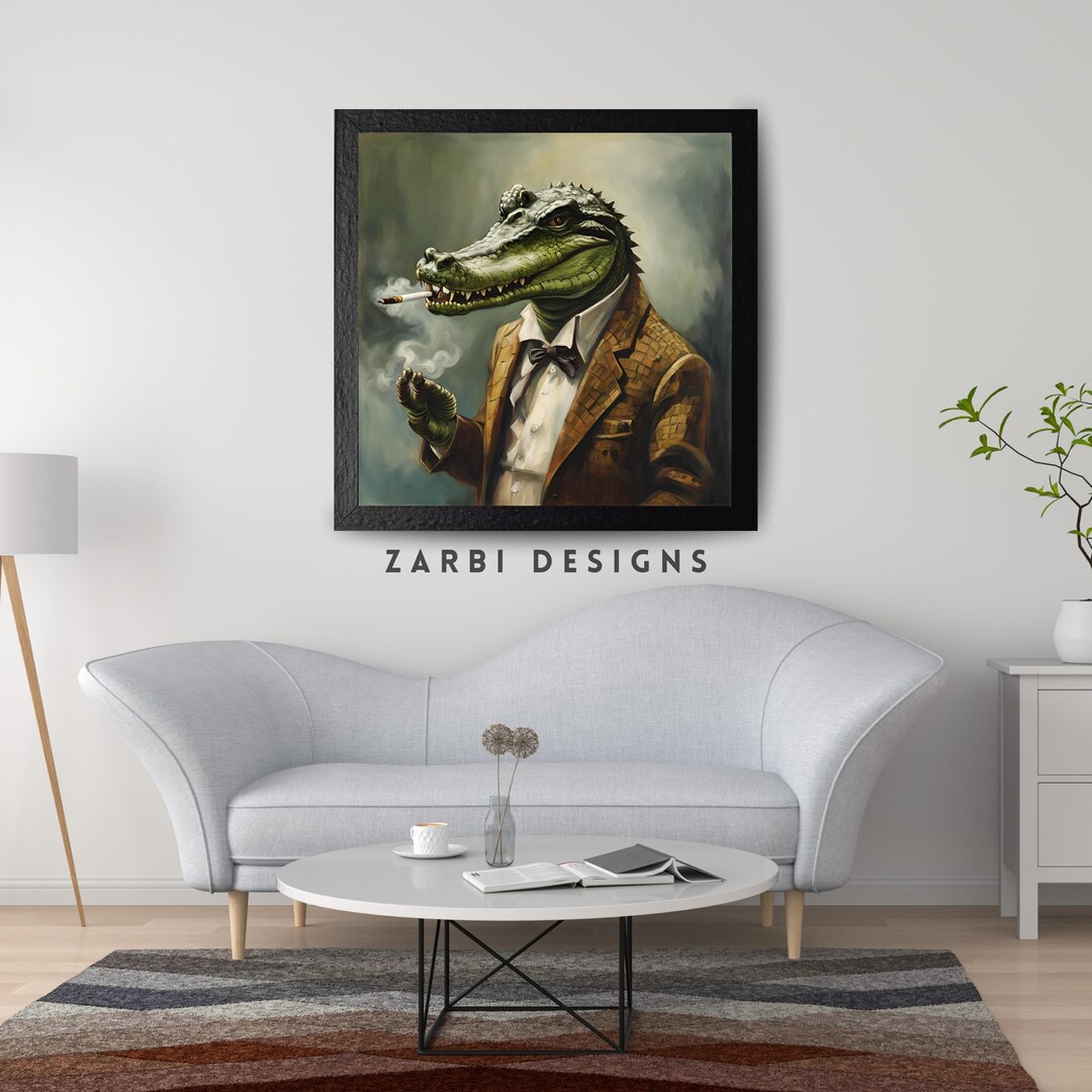 Fancy Crocodile Smoking a Cigarette Zarbi Designs Print Digital Crazy ...