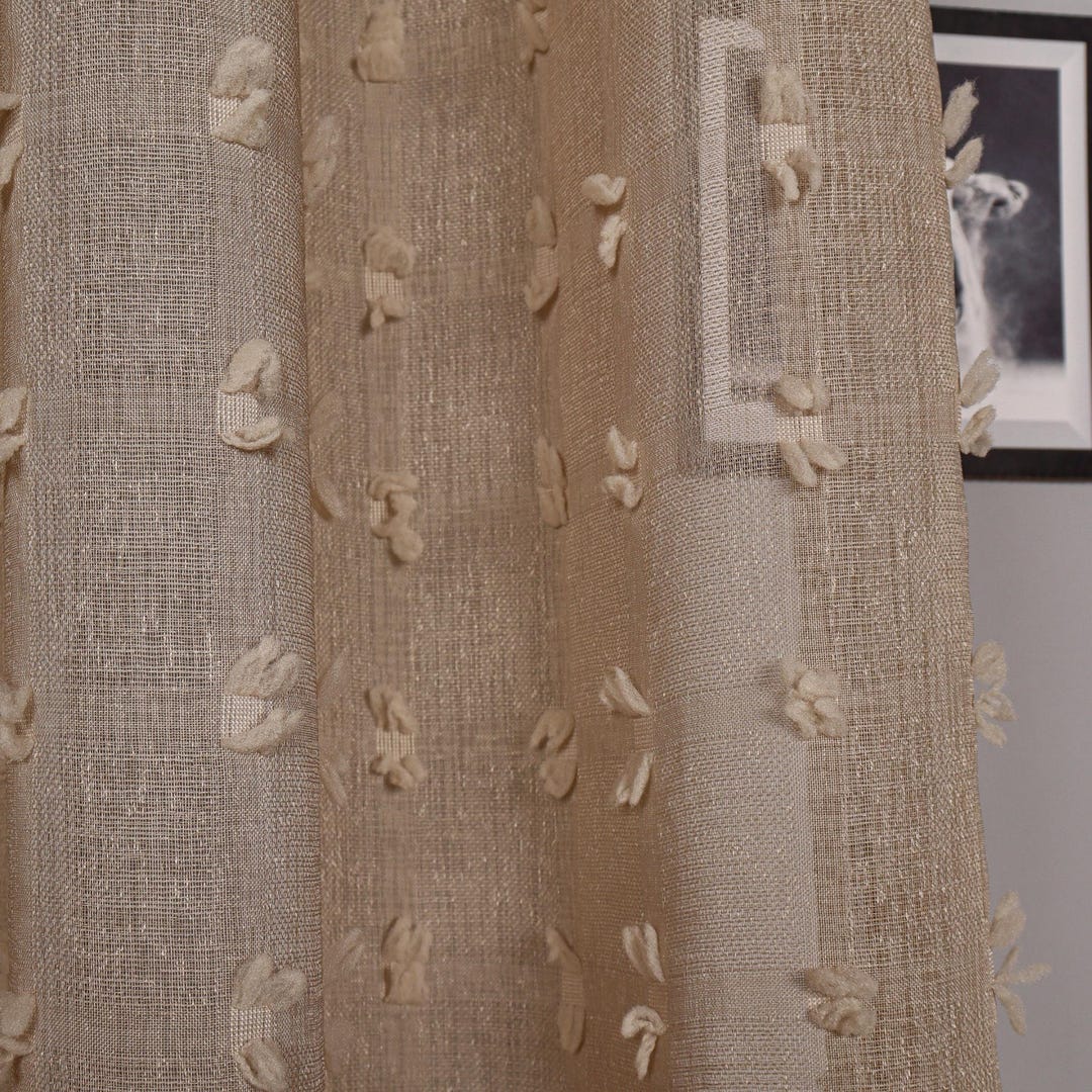 Linen Textured Sheer Curtain: Boho Tassel Window Panel - Etsy