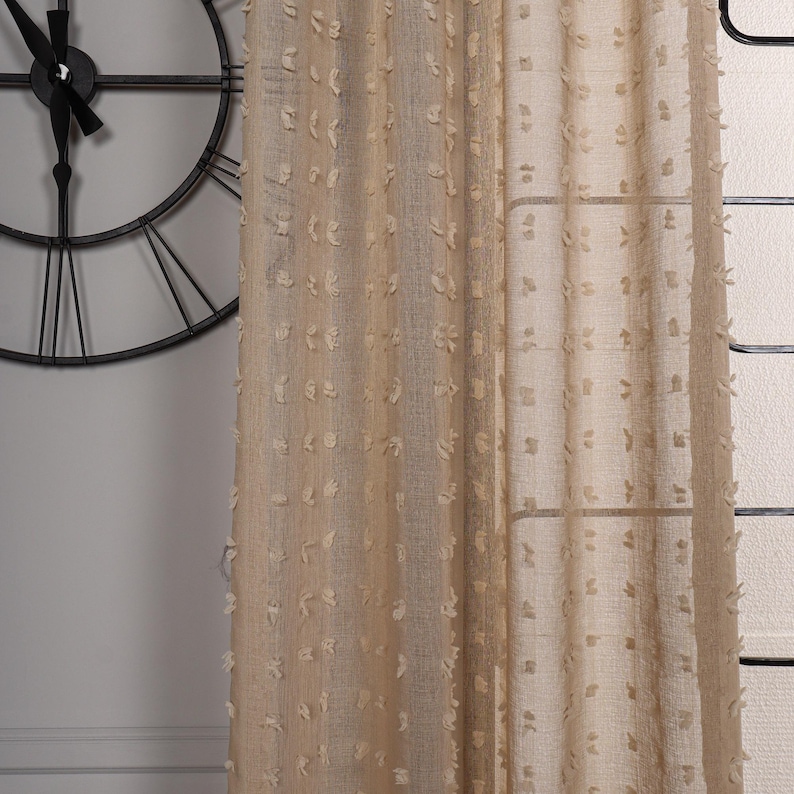 Linen Textured Sheer Curtain: Boho Tassel Window Panel - Etsy