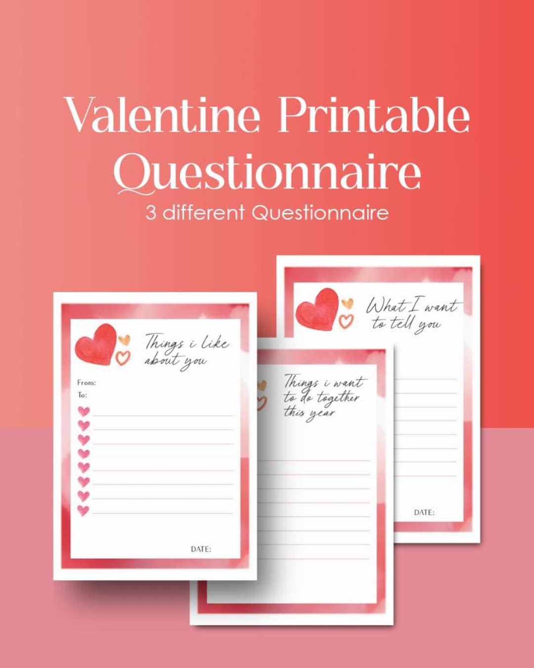 Valentines Printable Questionnaire for Lovers 3 Different Paper - Etsy