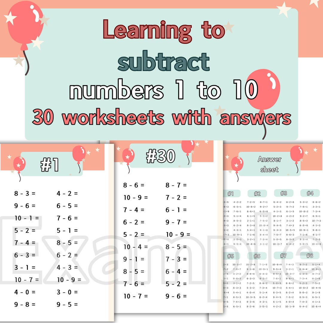 Printable Subtraction Worksheets, Subtraction With Single Digit Numbers ...
