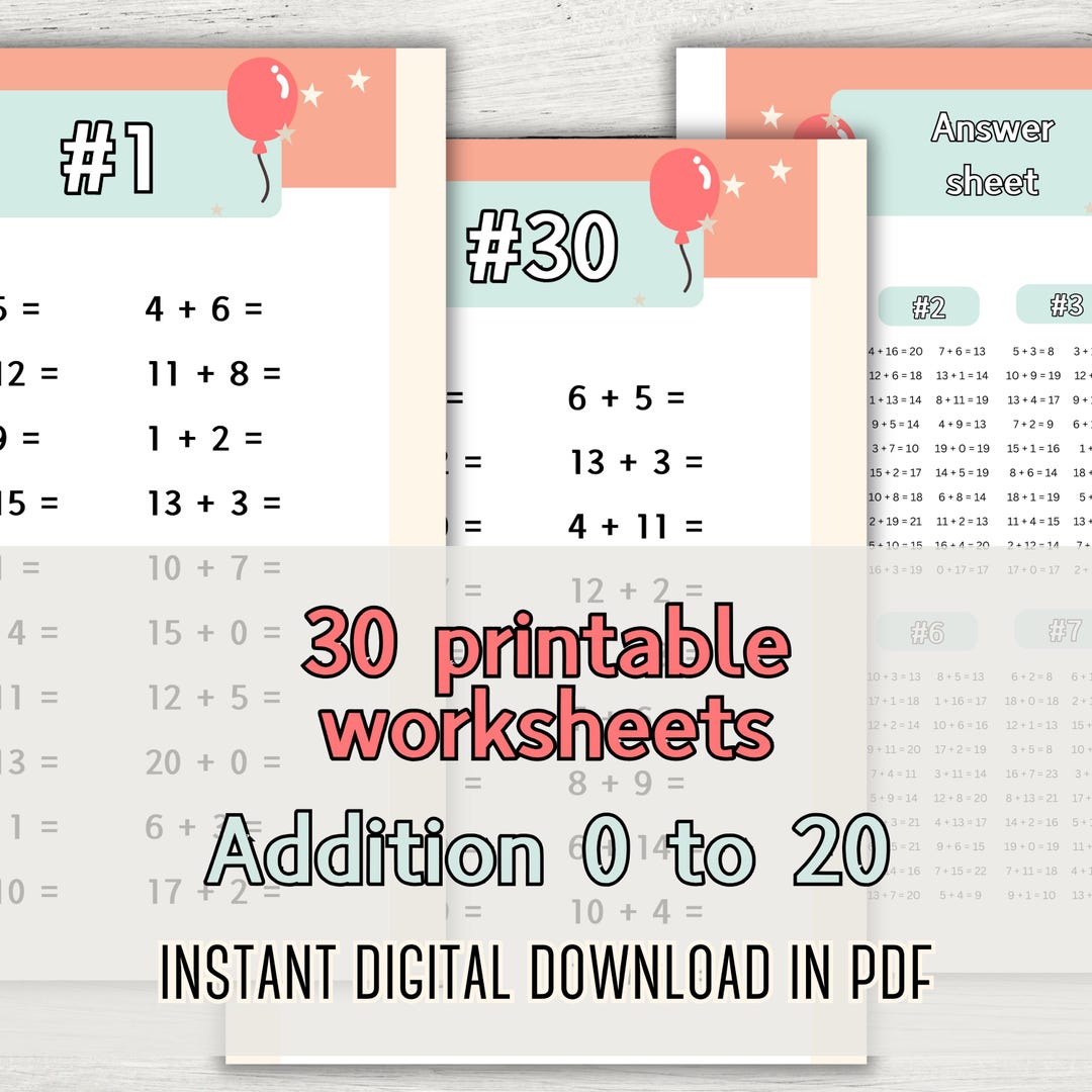 30 Printable Math Worksheets | Adding Double Digit Numbers 1 to 20 ...