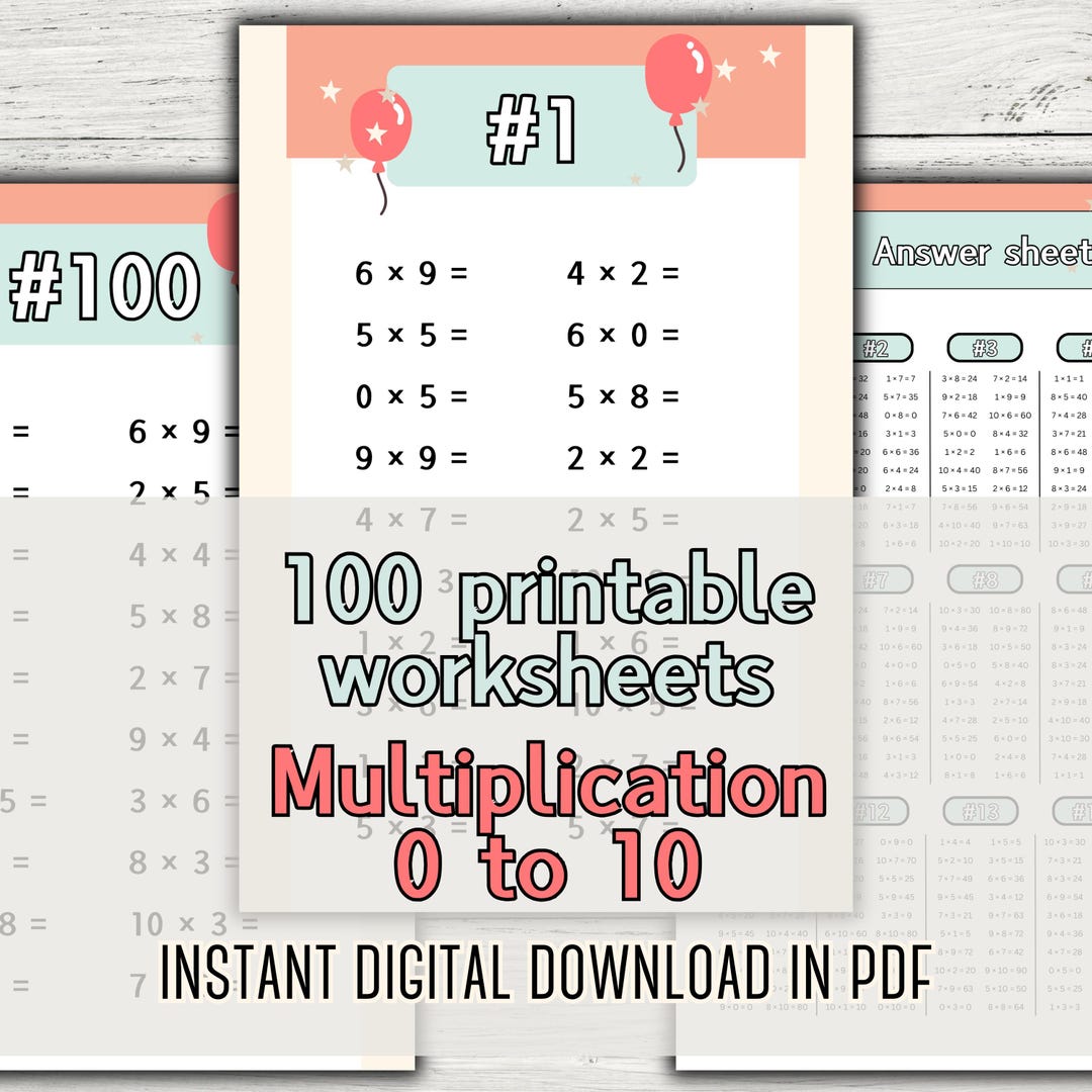 Printable Math Worksheets | Single Digit Zero to Ten Multiplication ...
