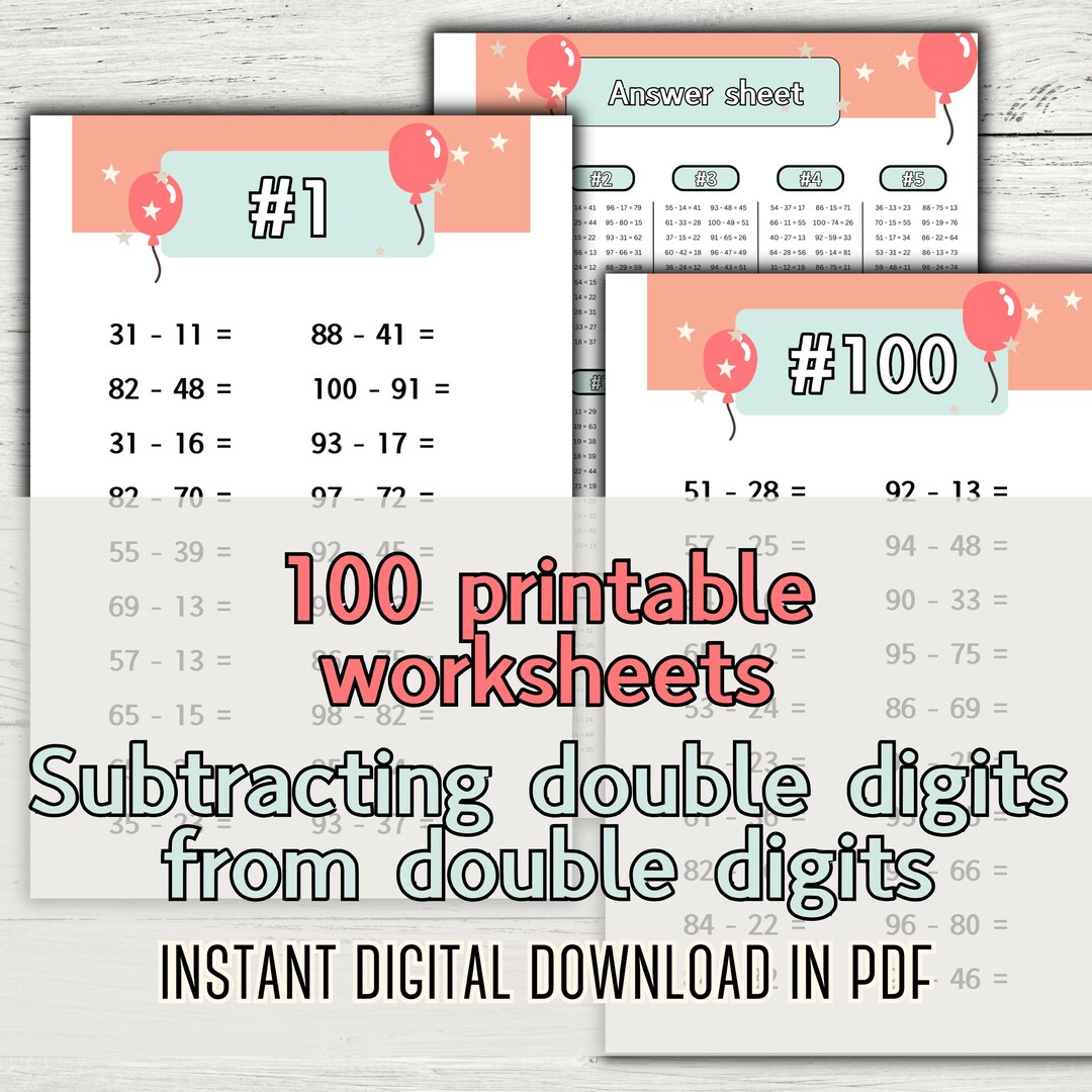 Printable Bundle of Math Worksheets | Subtracting Double Digits From ...