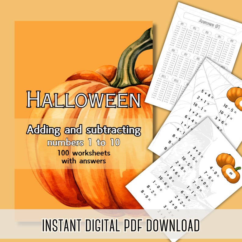 Printable Math Worksheets for Halloween | Single Digit Numbers Addition ...
