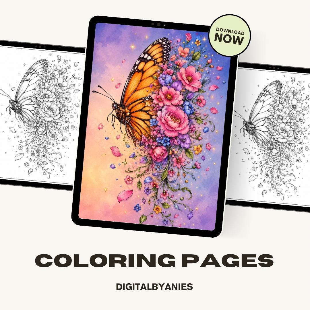 Floral Butterfly Coloring Pages for Adults | Printable Flower Designs ...