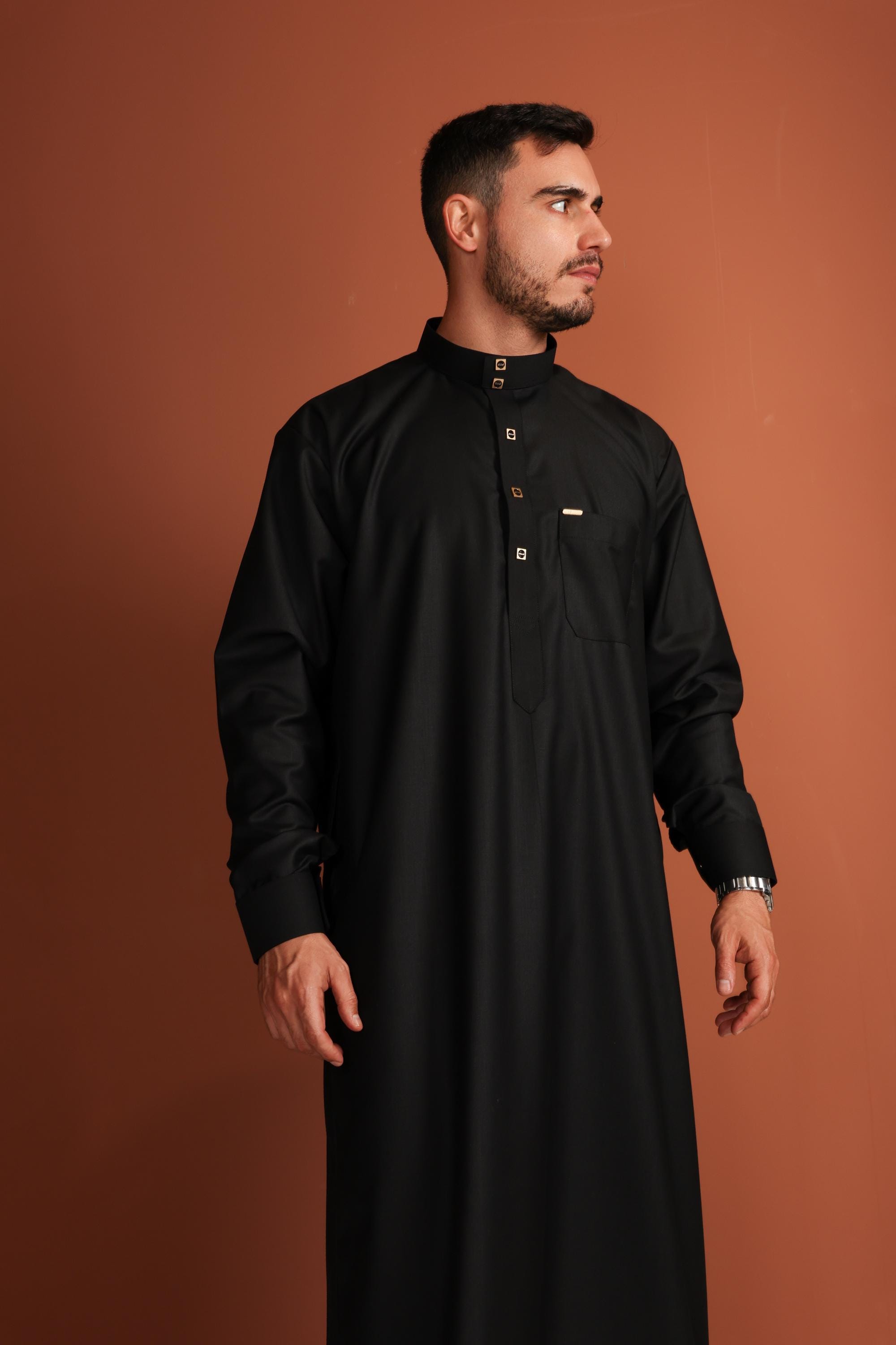 Qamis Haroun – Men’s Long Qamis in Jet Black - Etsy