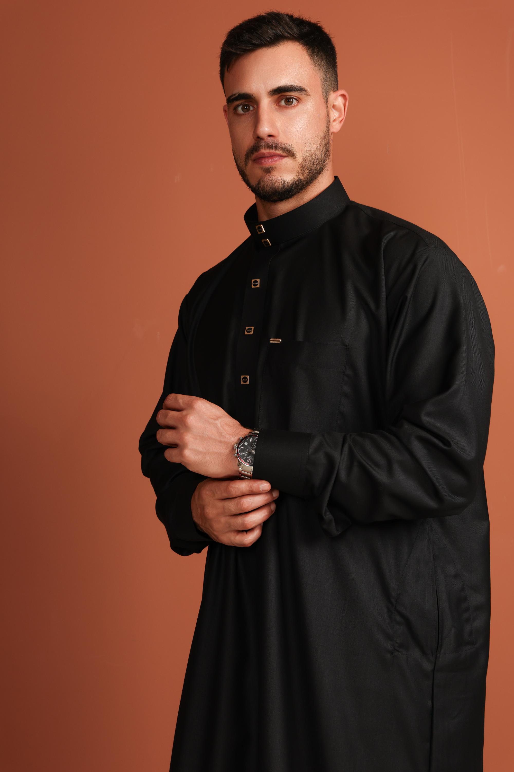 Qamis Haroun – Men’s Long Qamis in Jet Black - Etsy
