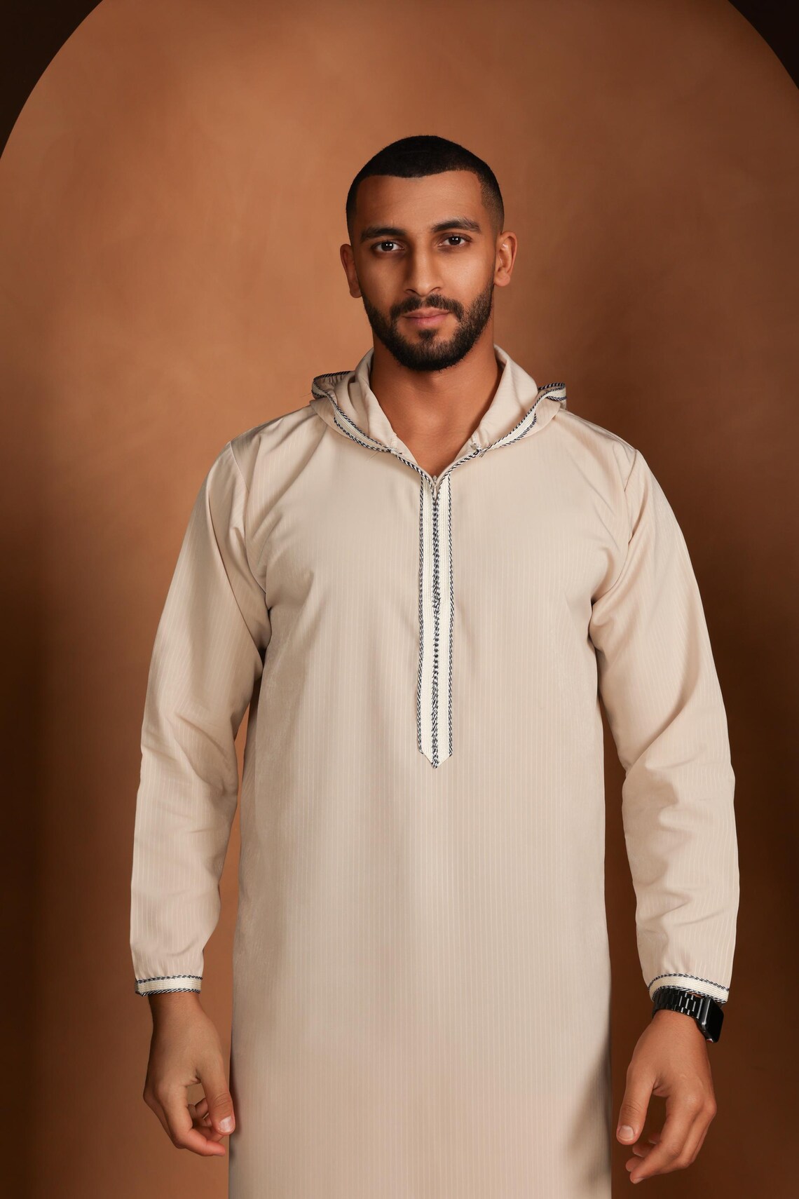 Qamis Mohamed – Beige Hooded Men’s Qamis – Lightweight Zibda Fabric ...