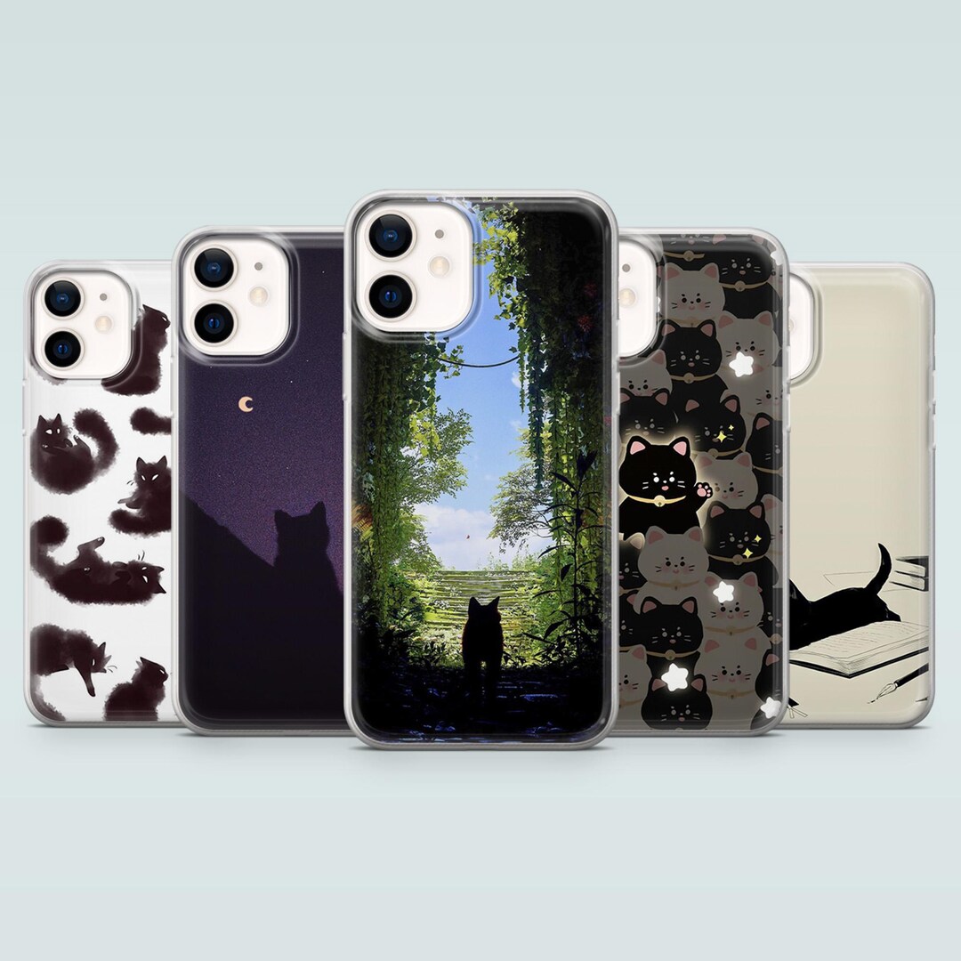 Black Cat Phone Case Animal Aesthetic Cat Cover for iPhone 16pro, 15 ...