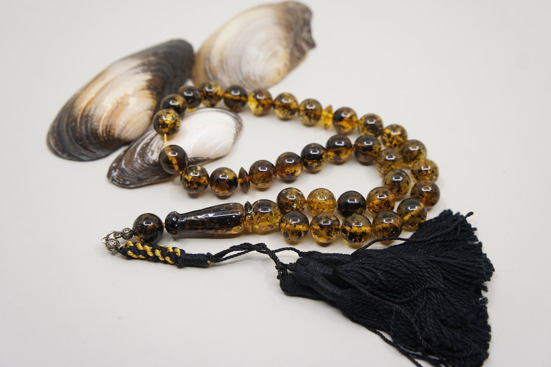 Islamic Baltic Inclusion Amber Prayer 33 Round Beads, Muslim Tasbih ...