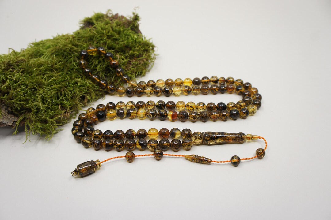 Islamic Baltic Amber Prayer 99 Inclusion Round Beads, Muslim Tasbih ...