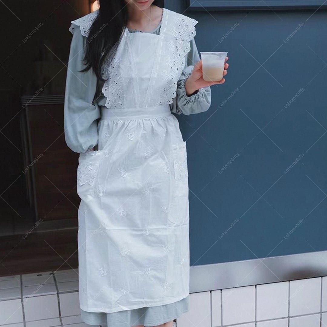 Floral Lace Apron,french Style Cottage Apron With Ruffle and Pockets ...