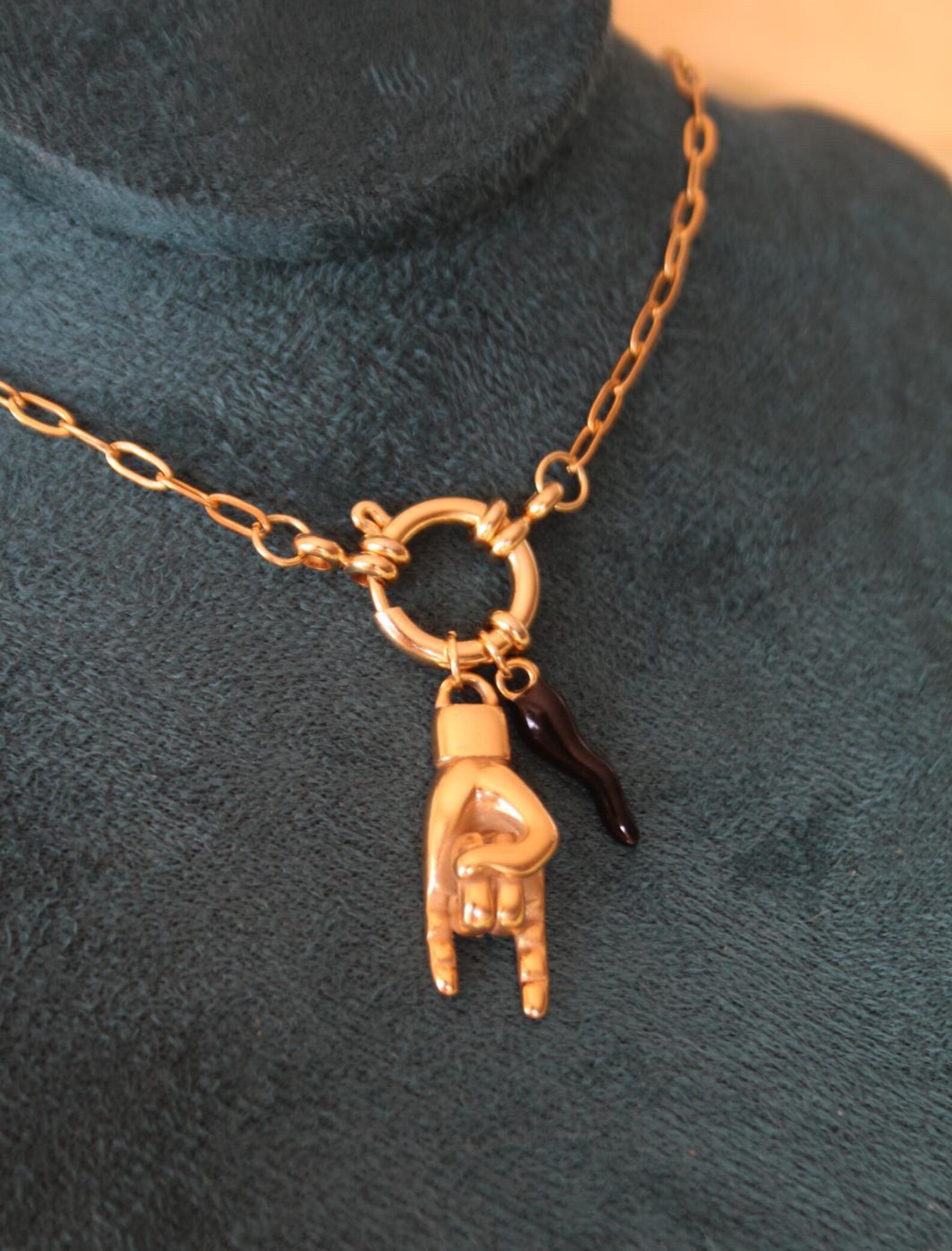 Mano Cornuto Necklace, Italian Hand Charm Necklace, Gold Cornicello ...