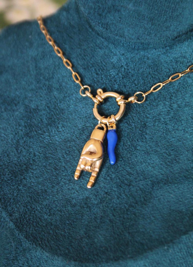 Mano Cornuto Necklace, Italian Hand Charm Necklace, Gold Cornicello ...