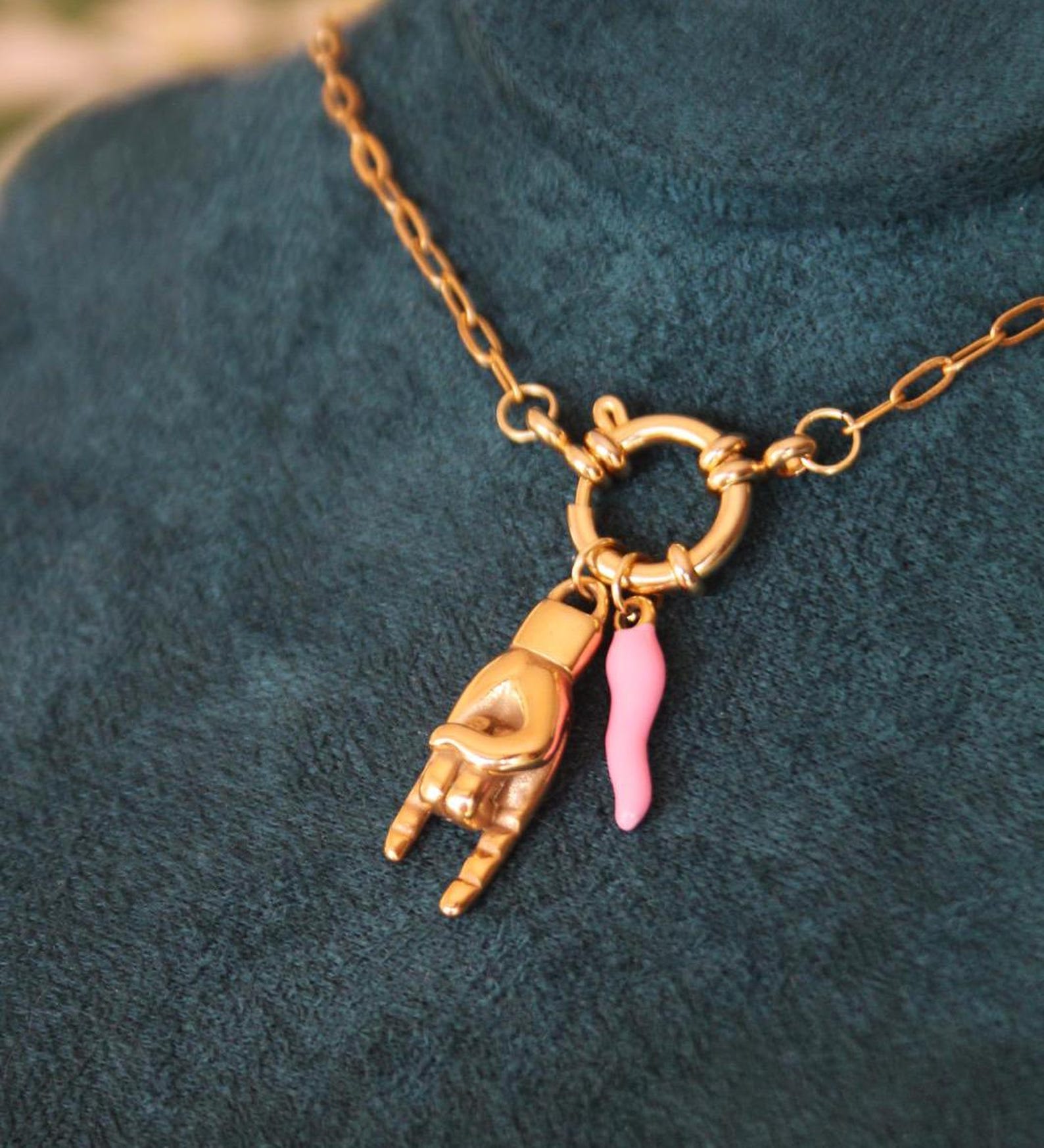 Mano Cornuto Necklace, Italian Hand Charm Necklace, Gold Cornicello ...