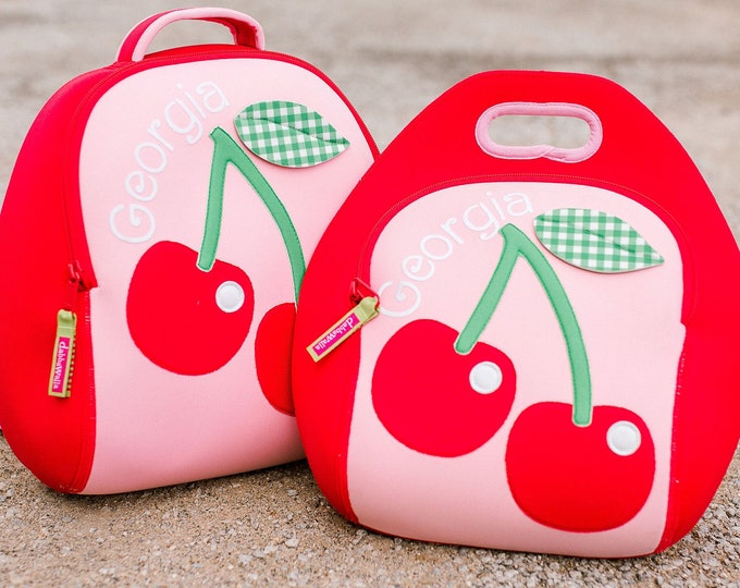 Personalized Cherries Girls Backpack and Lunch Box Set | Bookbag With ...