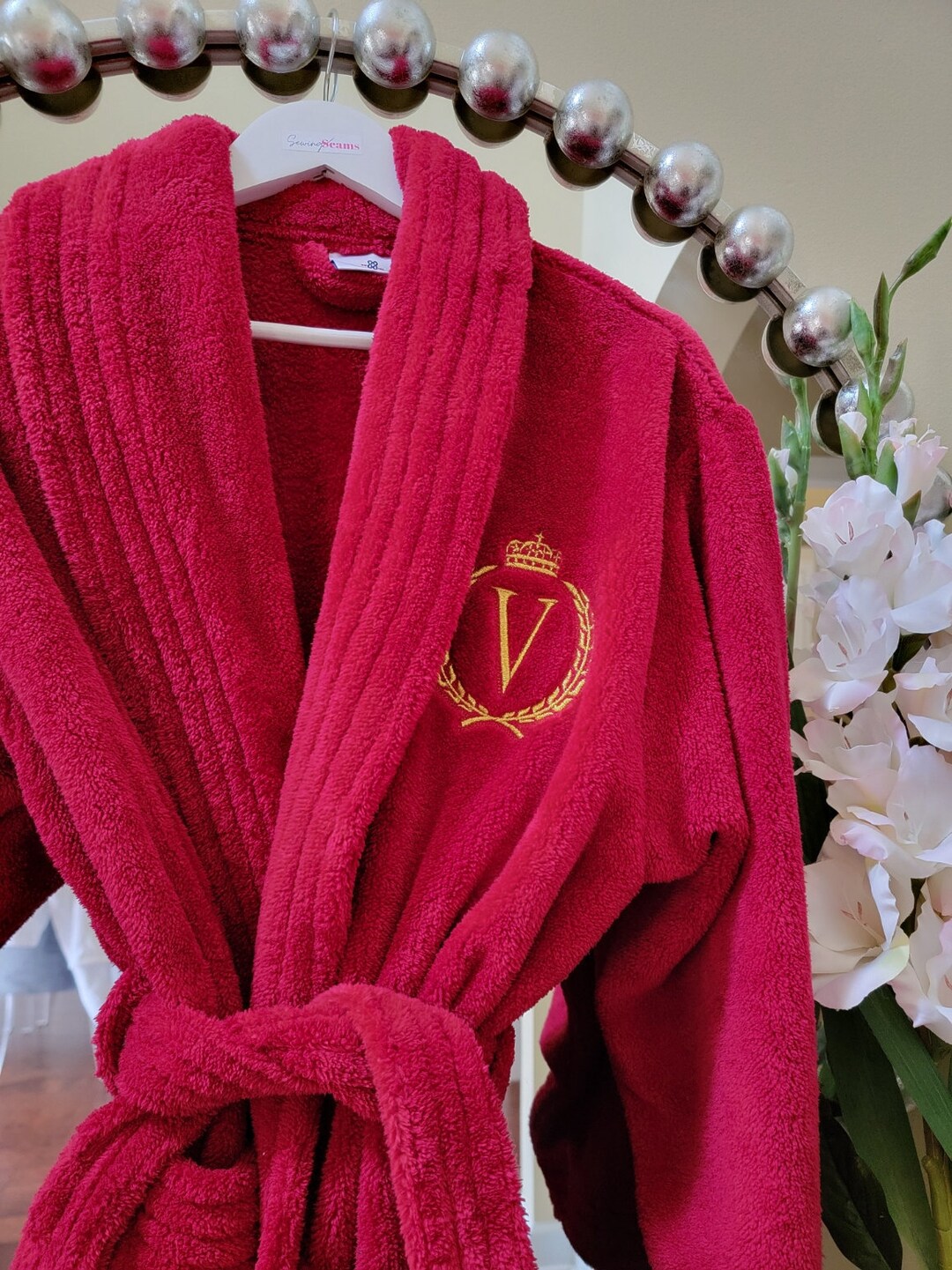 Personalized Men's Women's Red Plush Robe - "v" Monogrammed Bathrobe ...