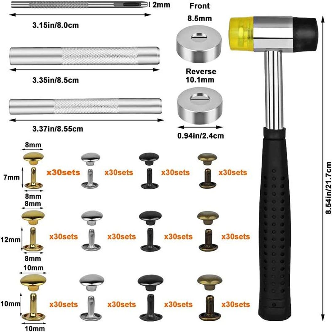 360 Set Leather Rivets Kit - Double Cap Rivets, Tubular Rubber Hammer ...