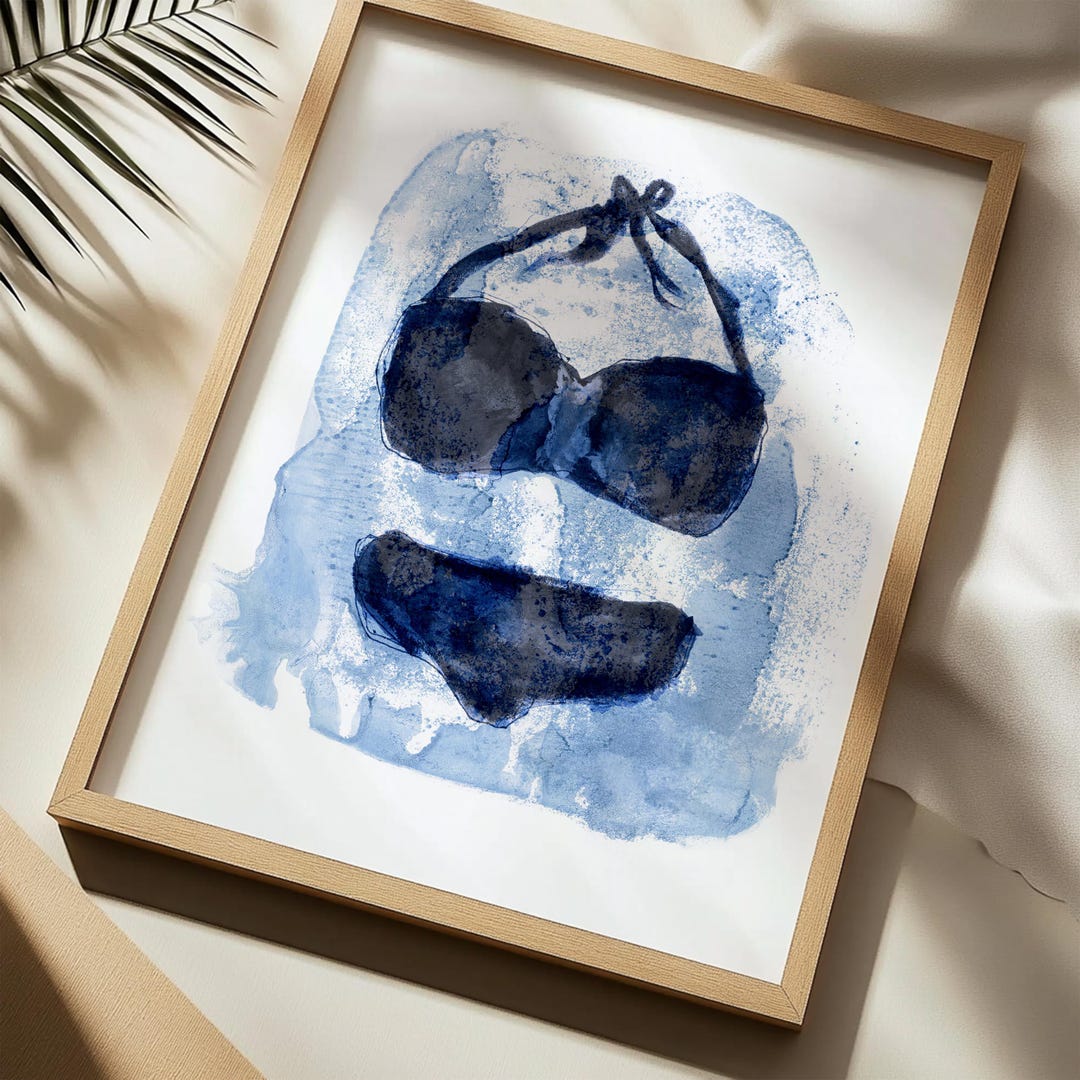 Swimsuit Art Print in Navy Blue, Pool Art, Digital Download, Swimsuit ...