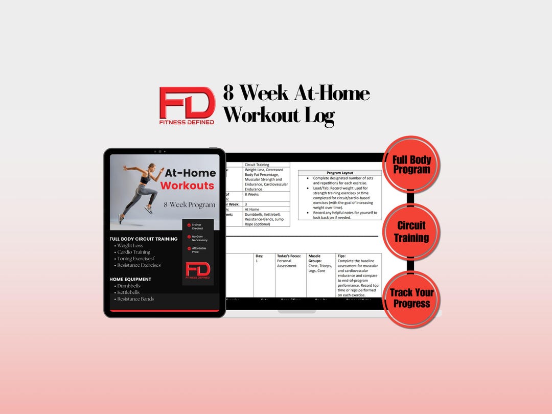 At-home Workout Program | 8-week Exercise Plan and Log - Etsy
