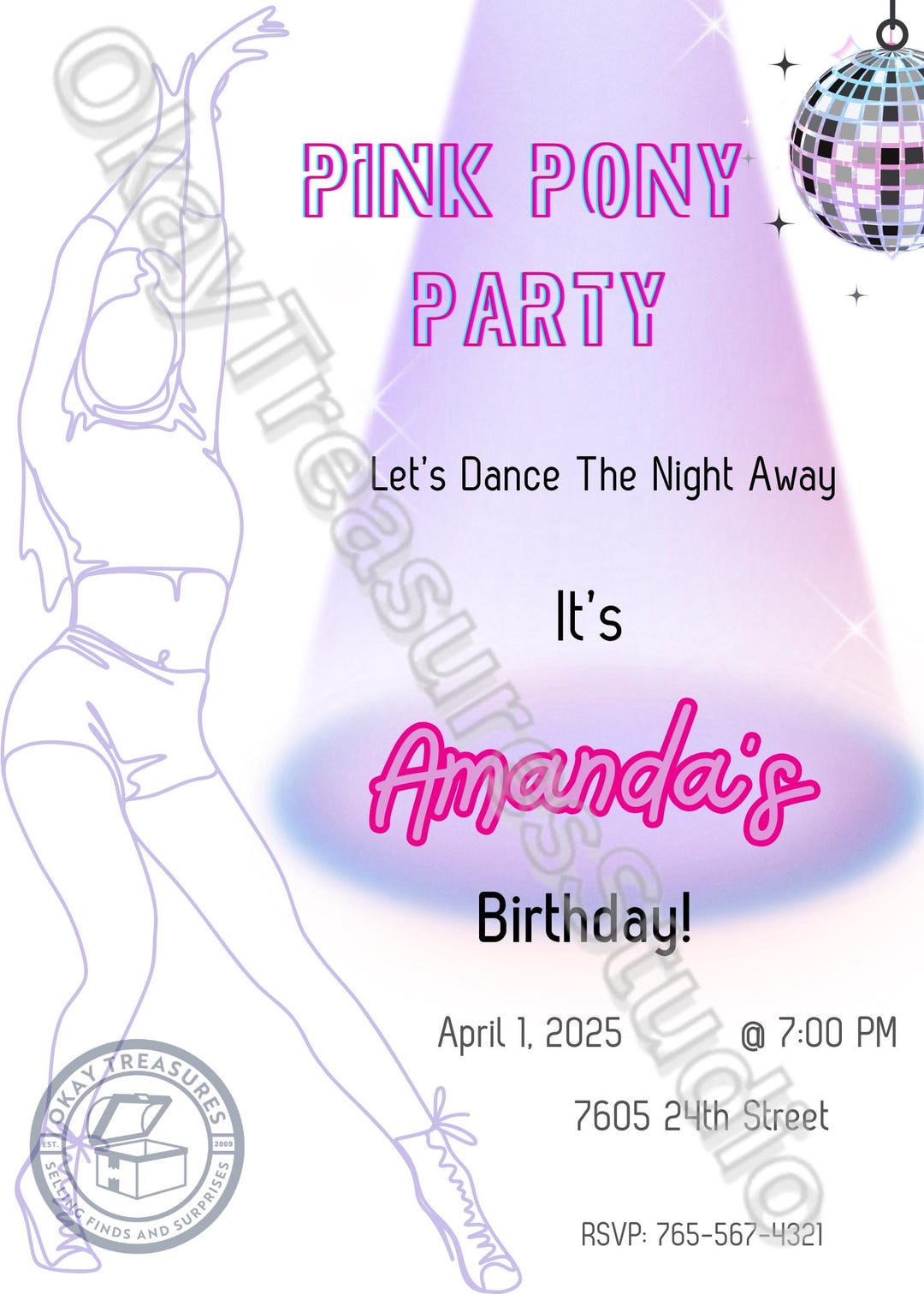 Pink Pony Party Disco Dance Party Birthday Invitation Celebrate ...
