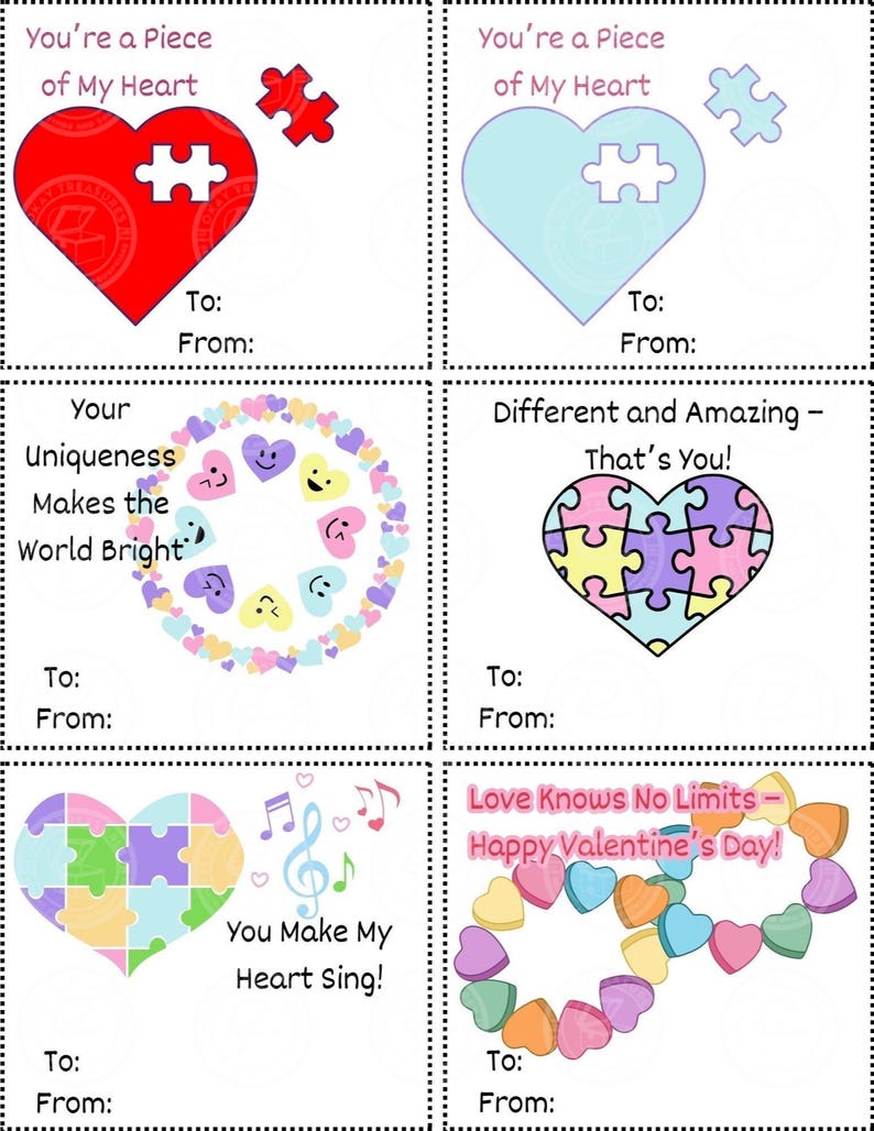 Autism Awareness Valentine Cards – Printable PDF, Editable, Instant ...