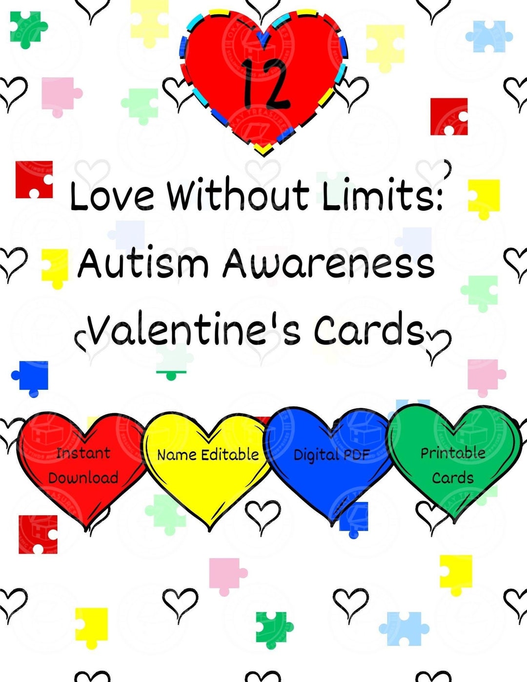 Autism Awareness Valentine Cards – Printable PDF, Editable, Instant ...