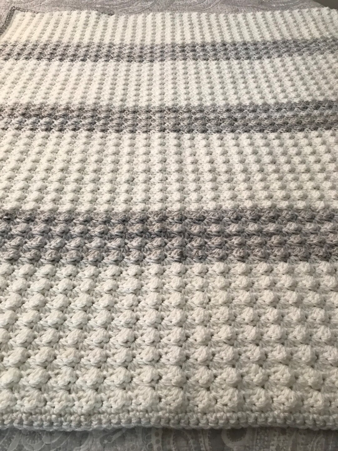 Hand Crocheted Afghan - Blanket - Throw in Gray and White - Etsy
