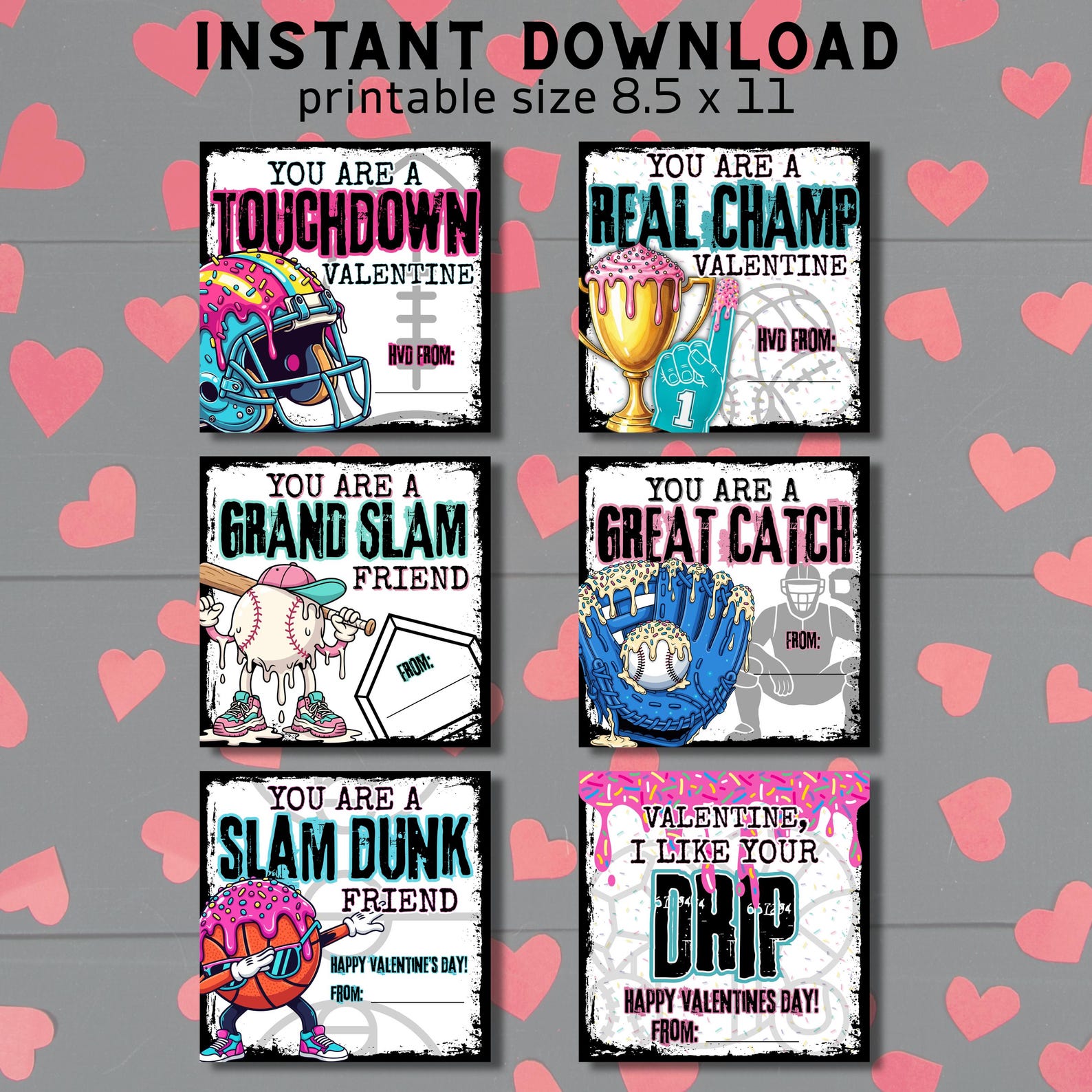 Sports Drip Valentine Tags for Boys, Exchange Cards for Classroom Party ...
