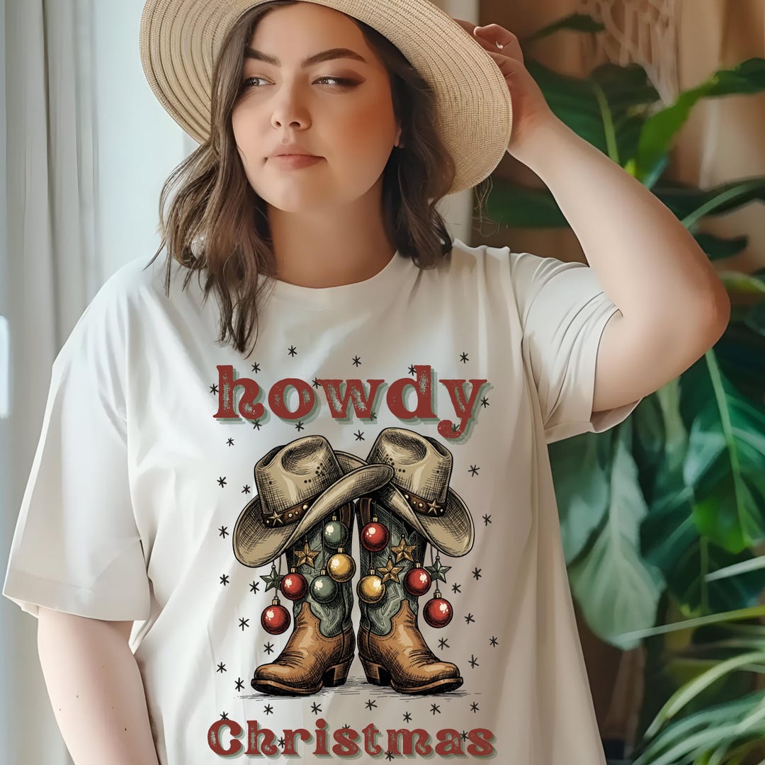 Howdy Christmas PNG, Western Cowboy Boot Hat Christmas Ornament Design ...