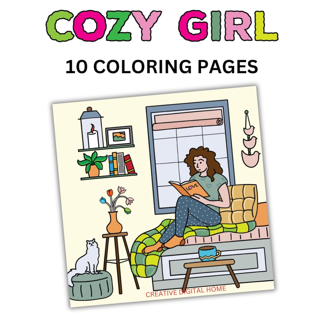 Cozy Girl Coloring Book: 10 Printable Pages (PDF) - Etsy