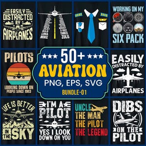 Aviator, Airplane, Aviation SVG PNG EPS T-shirt Design Bundle - Etsy