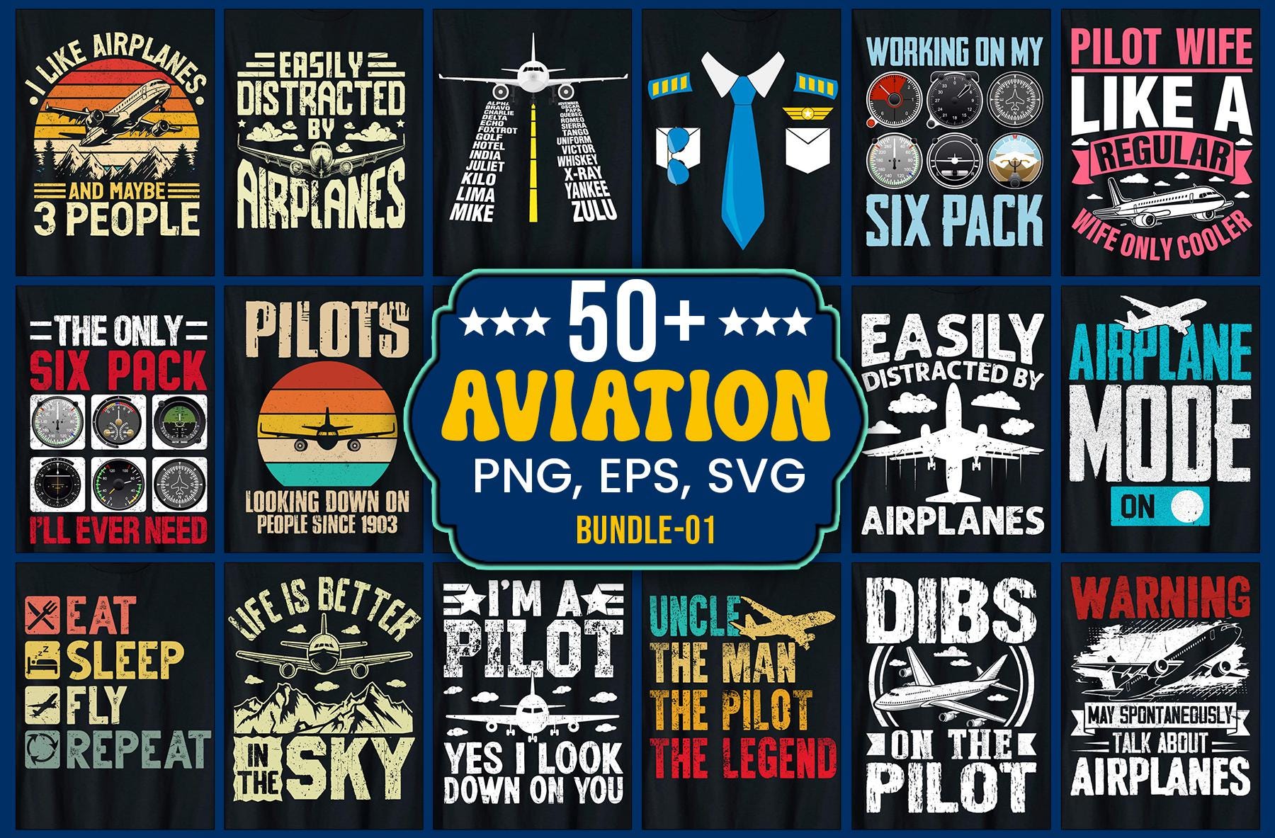 Aviator, Airplane, Aviation SVG PNG EPS T-shirt Design Bundle - Etsy