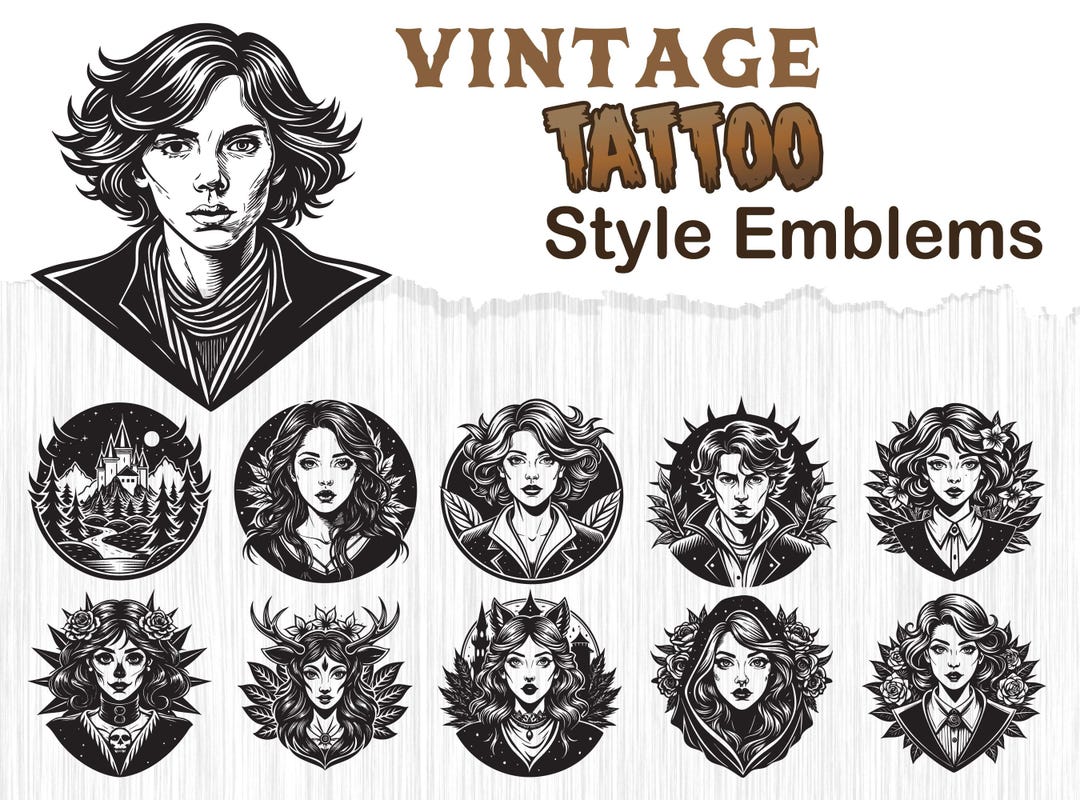 Gothic Tattoo Style PNG Clipart Bundle: Dark Fantasy Emblems (digital ...