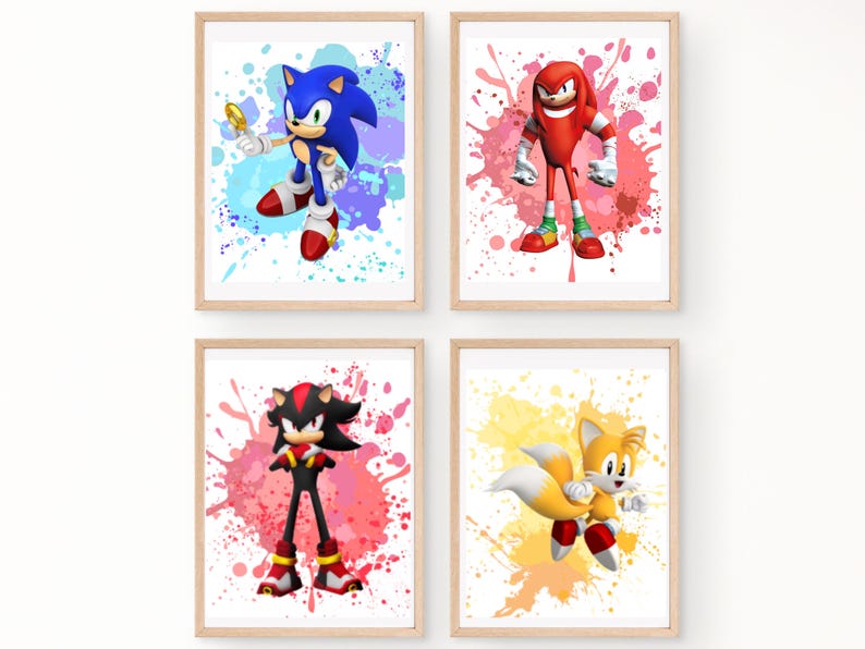 Sonic, Knuckles, Tails, and Shadow Watercolor Wall Art Print Digital ...