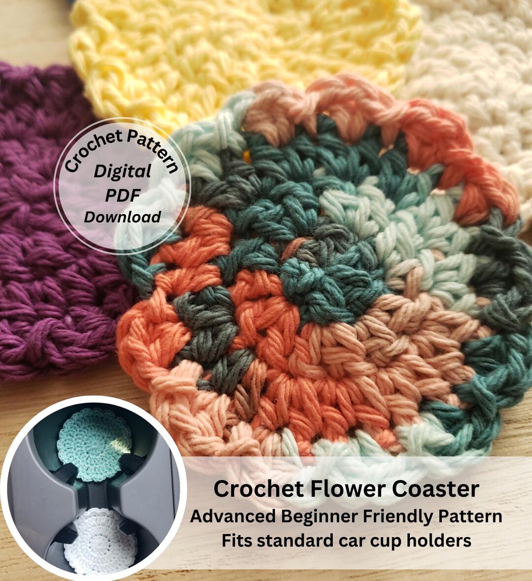 Crochet Flower Pattern, Crochet Pattern, Car Coaster Pattern, Crochet ...