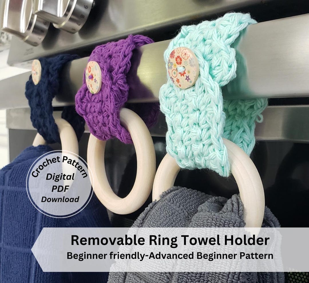 Crochet Pattern, Removable Ring Kitchen Towel Holder, Crochet Tutorial ...
