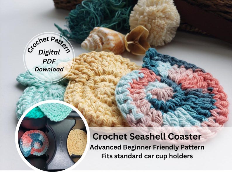 Crochet Seashell Pattern, Crochet Pattern, Car Coaster Pattern, Crochet ...