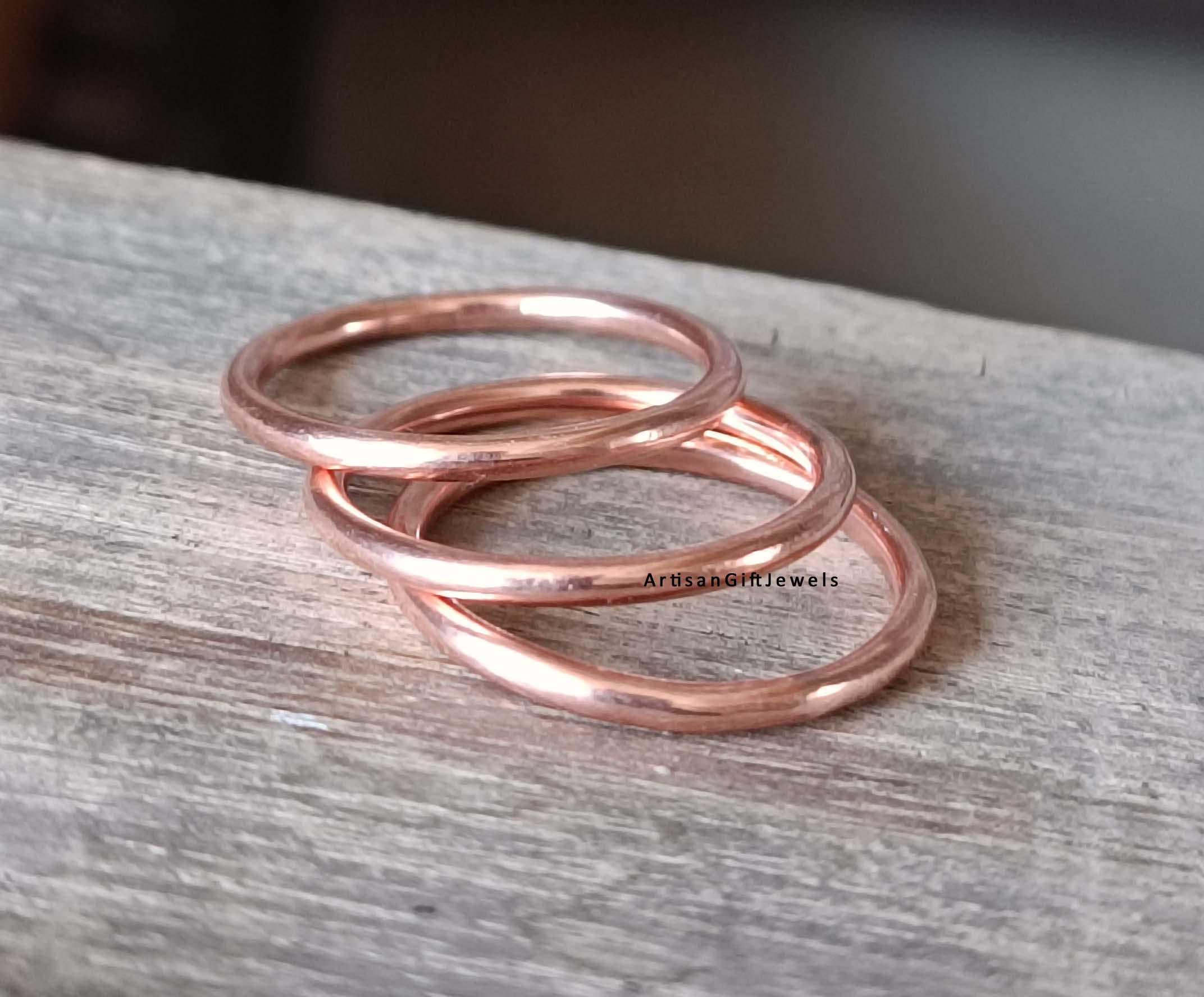 Handmade Copper Ring Set, Dainty Stackable Bands - Etsy