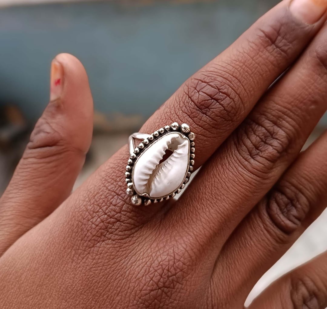 Cowrie Shell Ring, Sterling Silver Boho Ring, Beach Jewelry Gift ...
