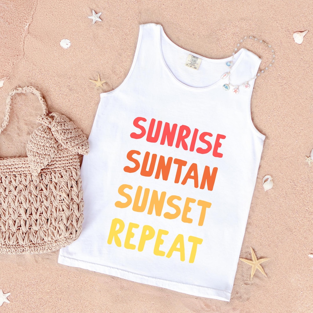 Sunrise Suntan Sunset Repeat PNG, Retro Summer Beach Vacation Graphic ...