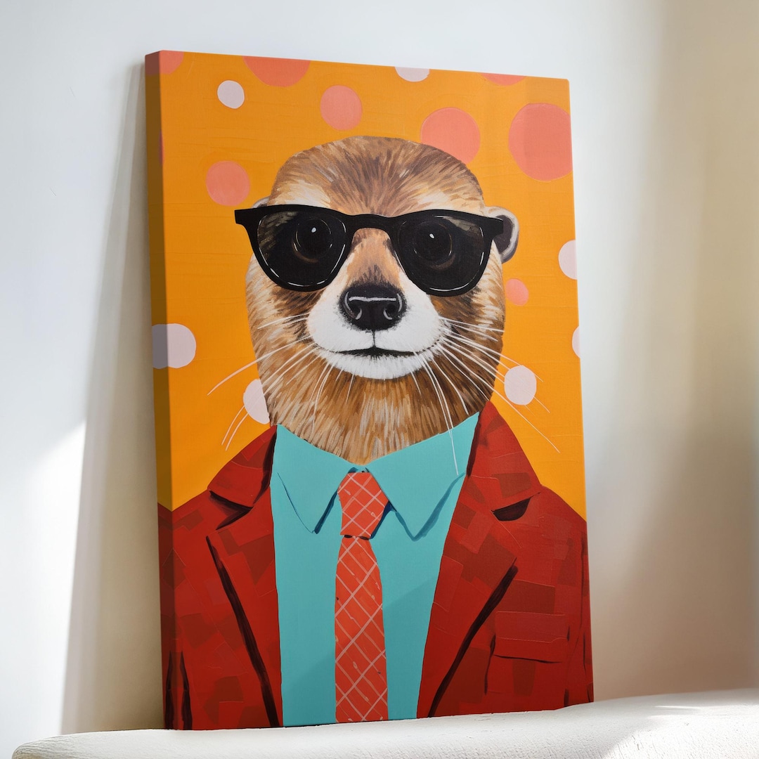 Funny Otter in Suit With Sunglasses Canvas Wall Art - Large Preppy Wall ...