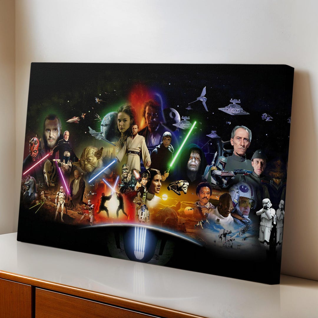 Star Wars Character Collage Poster Print on Canvas – Vintage Sci-fi ...
