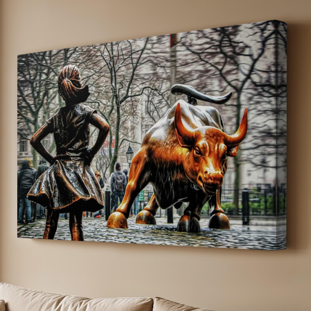 Fearless Girl and Charging Bull Canvas Wall Art - Man Cave Pop Art ...