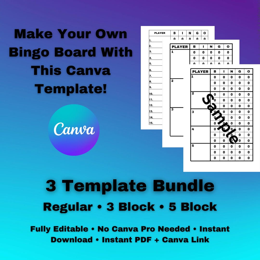 3 Bingo Board Template Bundle – Regular – 3 Block – 5 Block – Canva ...